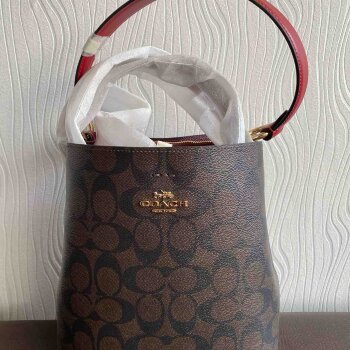 Bolsa Coach cafe con rojo de segunda mano - GoTrendier