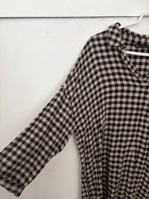 Vestido Zara Cuadros Vichy beige/azul m de segunda mano - GoTrendier