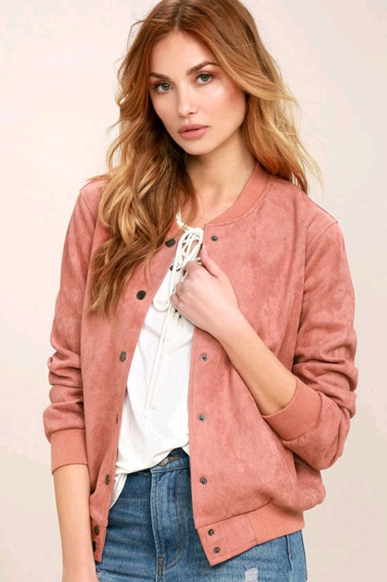 Chaqueta rosa gamuza piel chamarra biker de Otras marcas de segunda ...